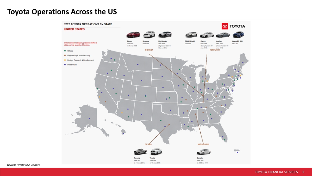TOYOTA FINANCIAL SERVICES 6 Toyota Operations Across the US Source ...